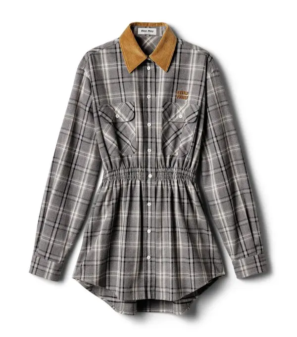 Miu Miu Cotton Flannel Mini Dress - Grey