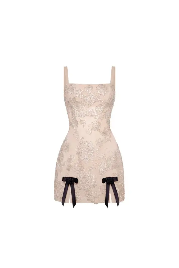 MILLA Fitted Lace Mini Dress With Bows