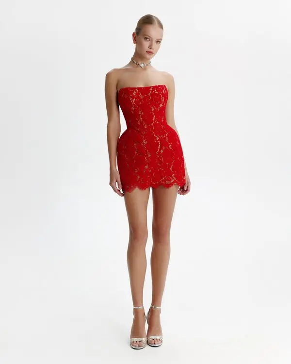 MILLA Fitted Lace Mini Dress - Red