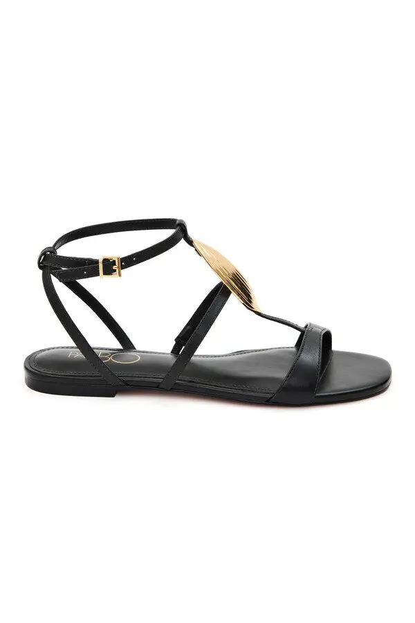 PatBO Cecilia Leather Flat Sandal - Black