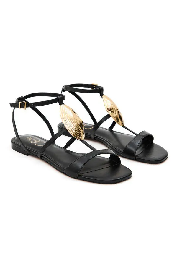 PatBO Cecilia Leather Flat Sandal - Black