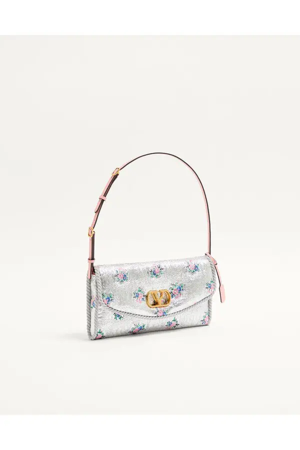 Valentino Garavani Devain Small Shoulder Bag In Floral Jacquard Lurex Fabric