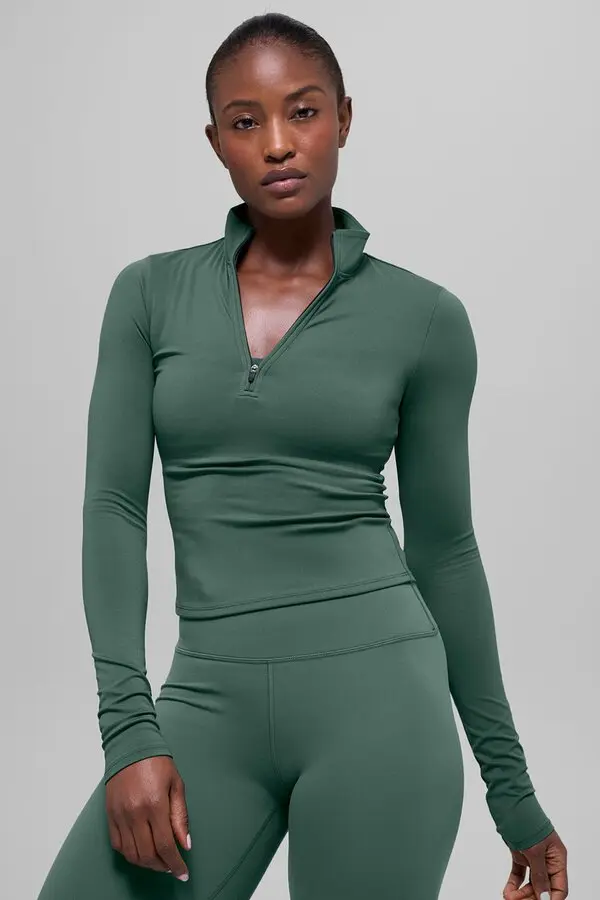 Alo Yoga Softsculpt Precision 1/4 Zip Long Sleeve Top - Clover Green
