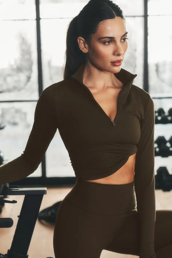 Alo Yoga Softsculpt Precision 1/4 Zip Long Sleeve Top - Espresso