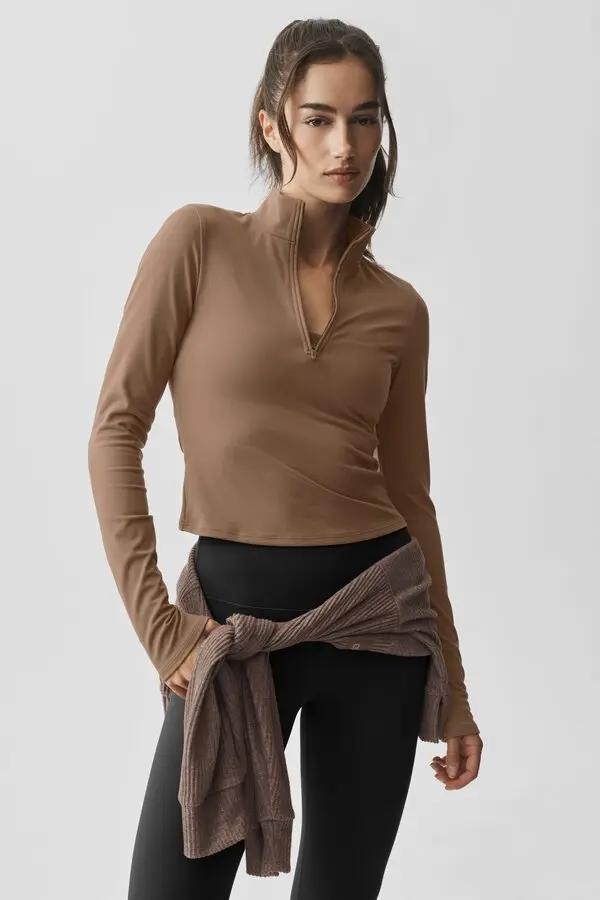 Alo Yoga Softsculpt Precision 1/4 Zip Long Sleeve Top - Java Brown