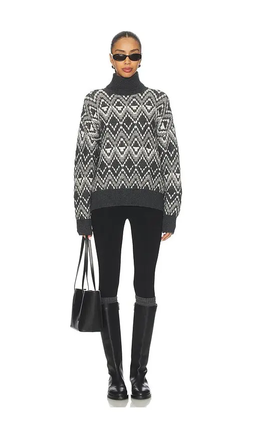 Varley Ida Relaxed Fairisle Rollneck Sweater - Charcoal