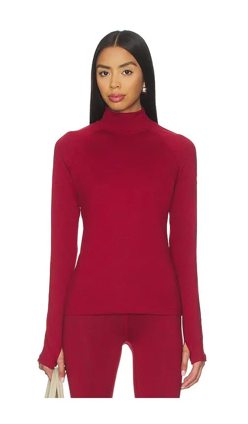 Varley Always Warm Mock Neck Baselayer Top - Red Dahlia Marl