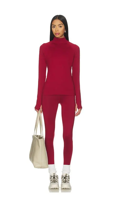 Varley Always Warm Mock Neck Baselayer Top - Red Dahlia Marl