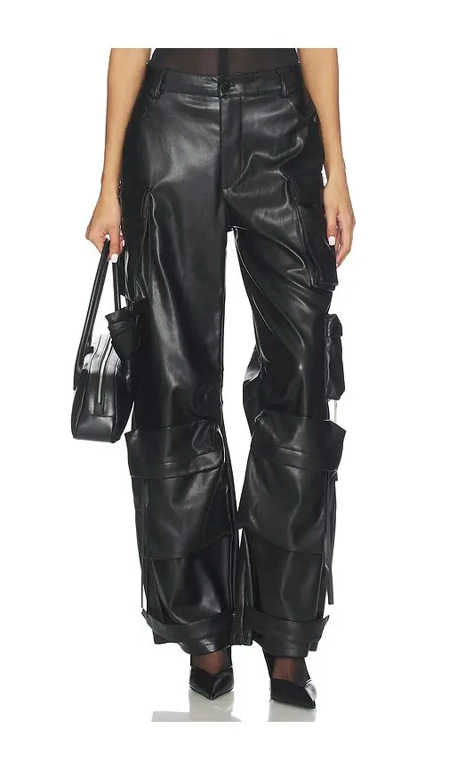Steve Madden Duo Faux Leather Cargo Pants - Black