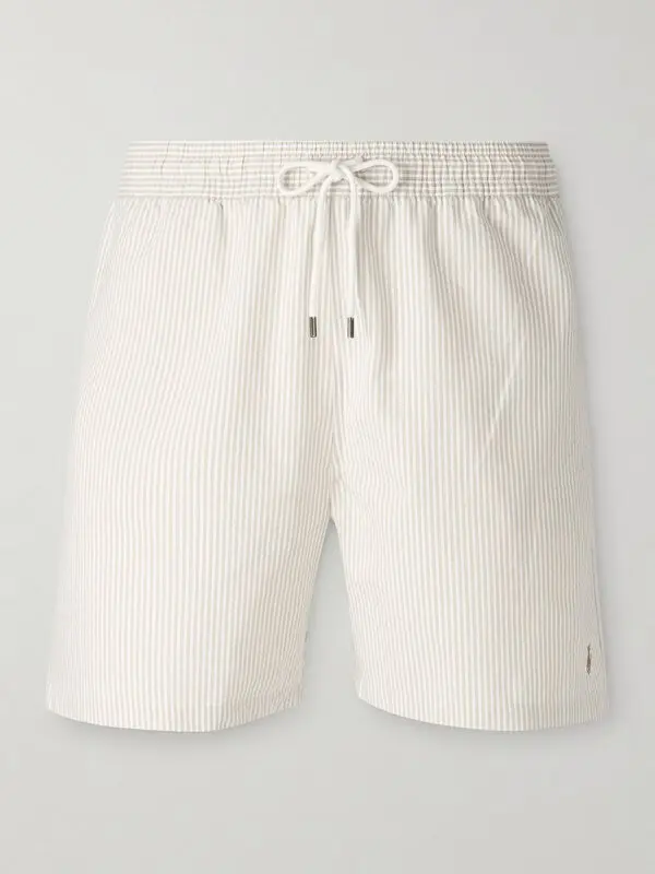 Polo Ralph Lauren Mid-length Striped Seersucker Swim Shorts - Neutrals