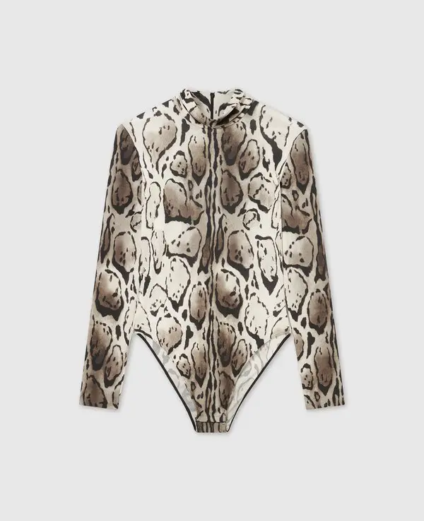 Stella McCartney Cloud Leopard High-neck Bodysuit - Multicolor Gray