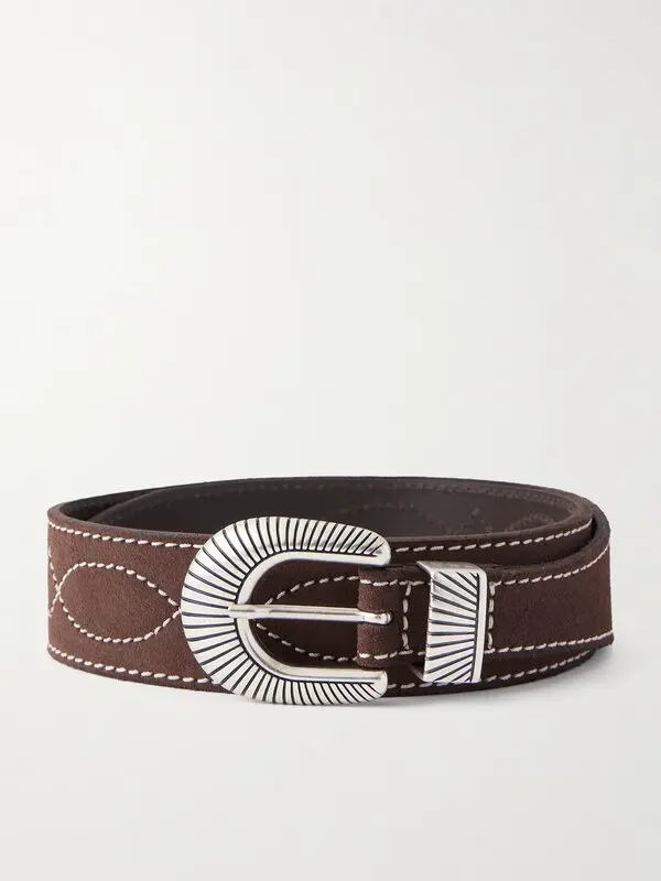 Nudie Jeans 4cm Western Embroidered Suede Belt - Brown
