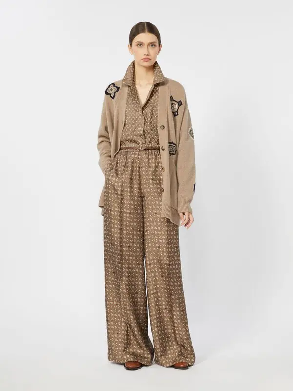 Max Mara Printed Wide-leg Silk Twill Trousers