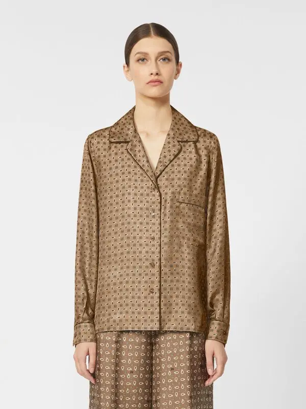 Max Mara Printed Silk Twill Shirt - Mud