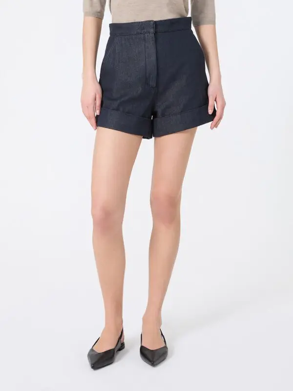 Max Mara Denim-look Cotton Shorts - Midnightblue