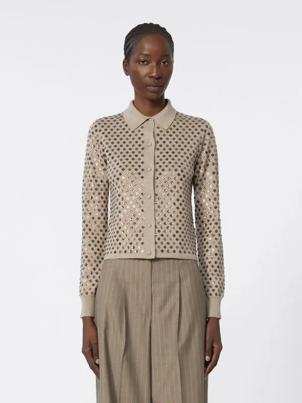 Max Mara Sequined Wool Cardigan - Brown