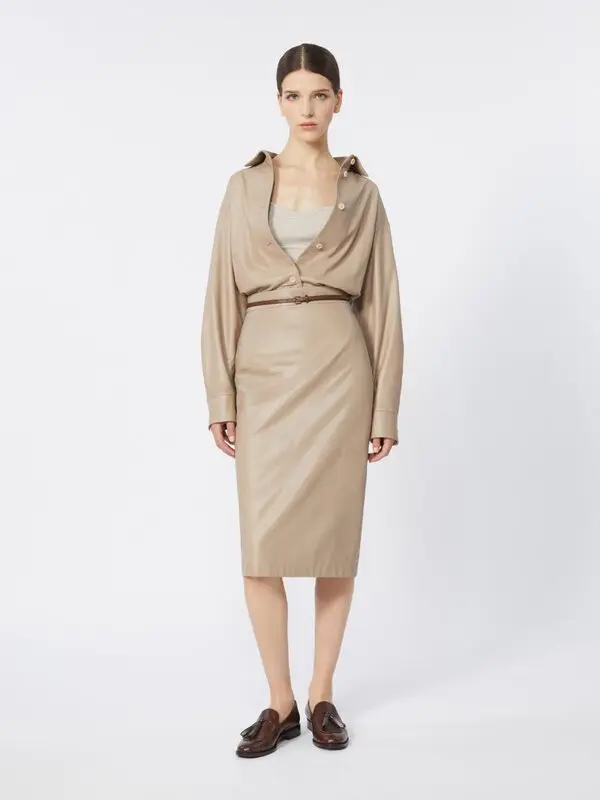 Max Mara Nappa Leather Pencil Midi Skirt - Sand