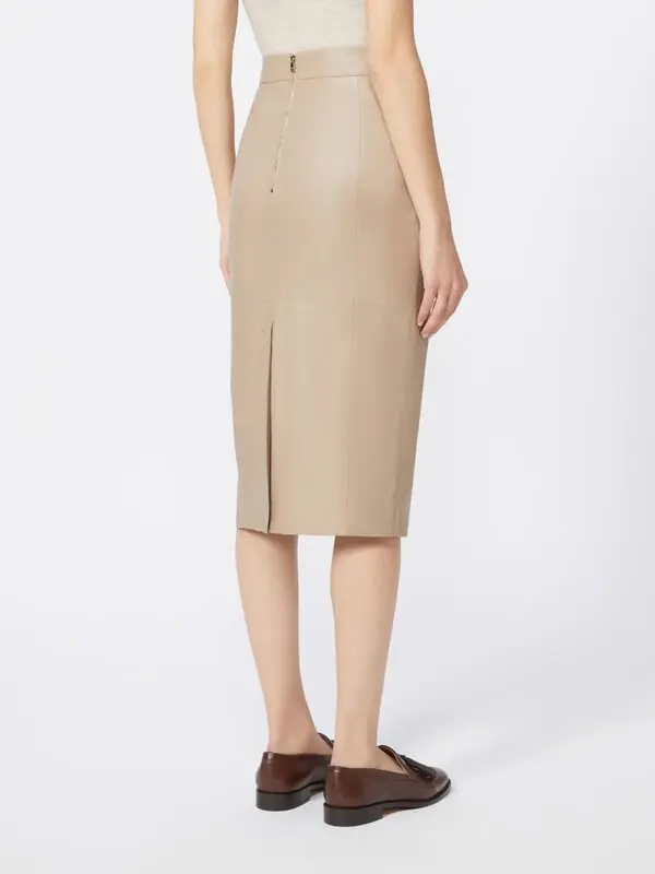Max Mara Nappa Leather Pencil Midi Skirt - Sand