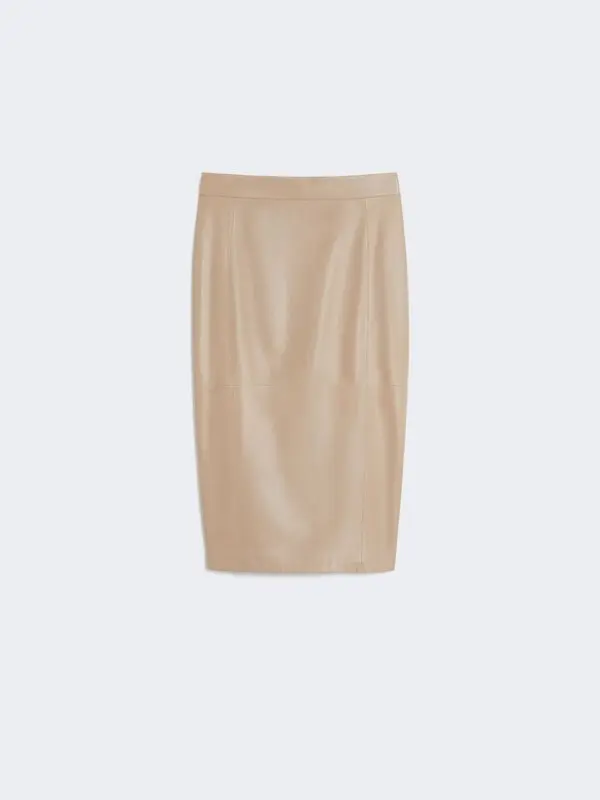 Max Mara Nappa Leather Pencil Midi Skirt - Sand