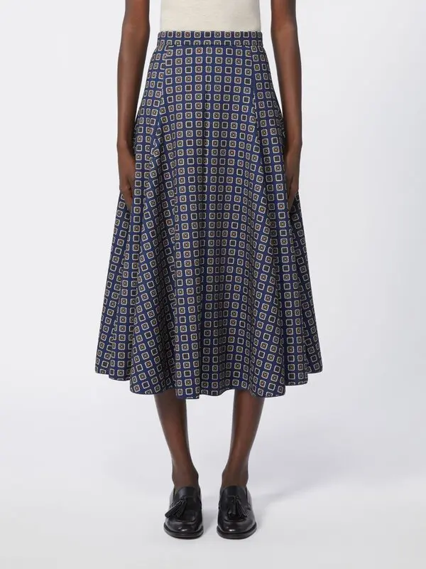 Max Mara Printed Technical Jersey Midi Skirt - Navy