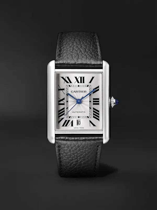 CARTIER Tank Must Extra-large Automatic 41mm Stainless Steel And Leather Strap Watch - White