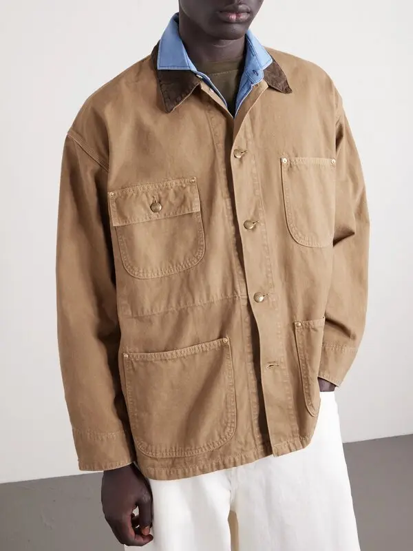 ORSLOW Corduroy-trimmed Cotton-canvas Jacket - Brown