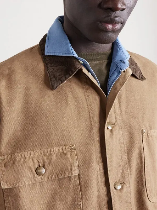 ORSLOW Corduroy-trimmed Cotton-canvas Jacket - Brown