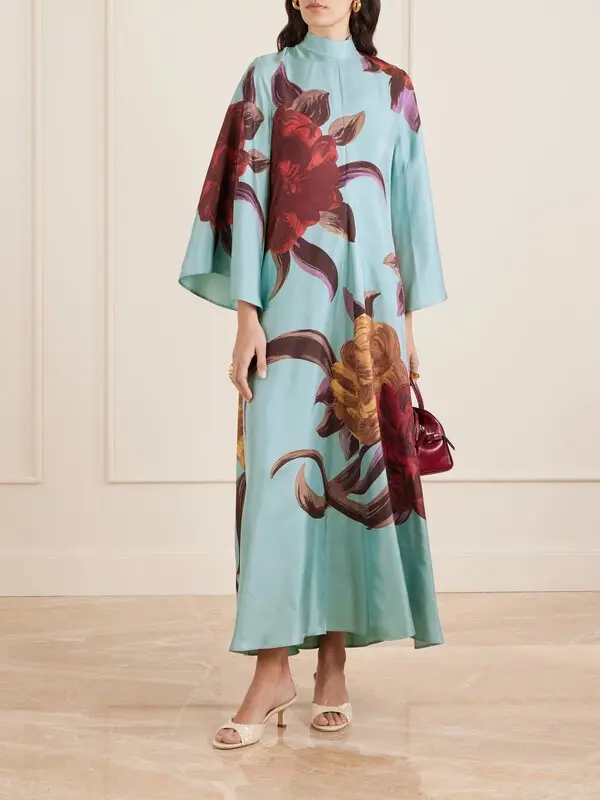 La DoubleJ Magnifico Printed Silk Maxi Dress - Blue