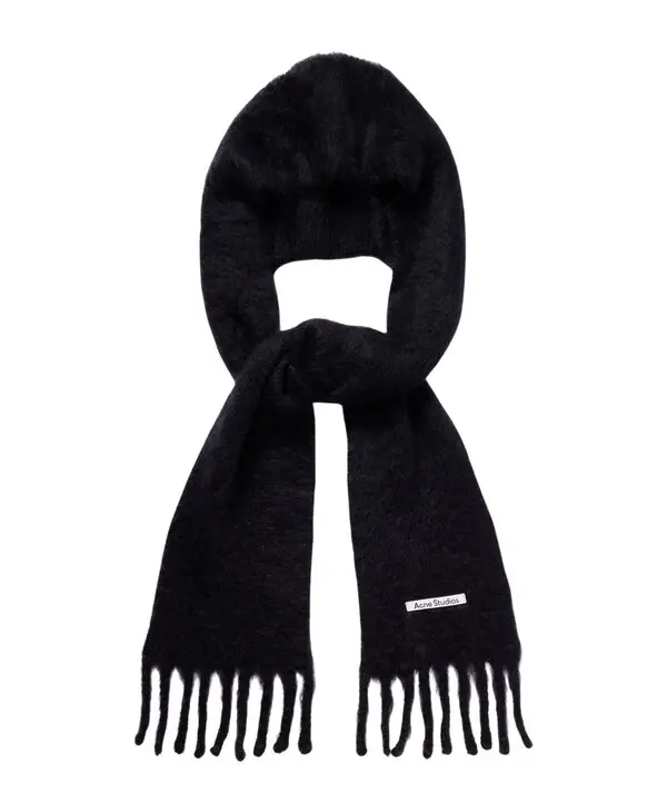 Acne Studios Hooded Fringed Mohair And Wool-blend Scarf - Black