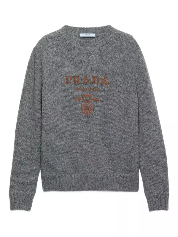 Prada Intarsia-logo Crew-neck Sweater - Grey