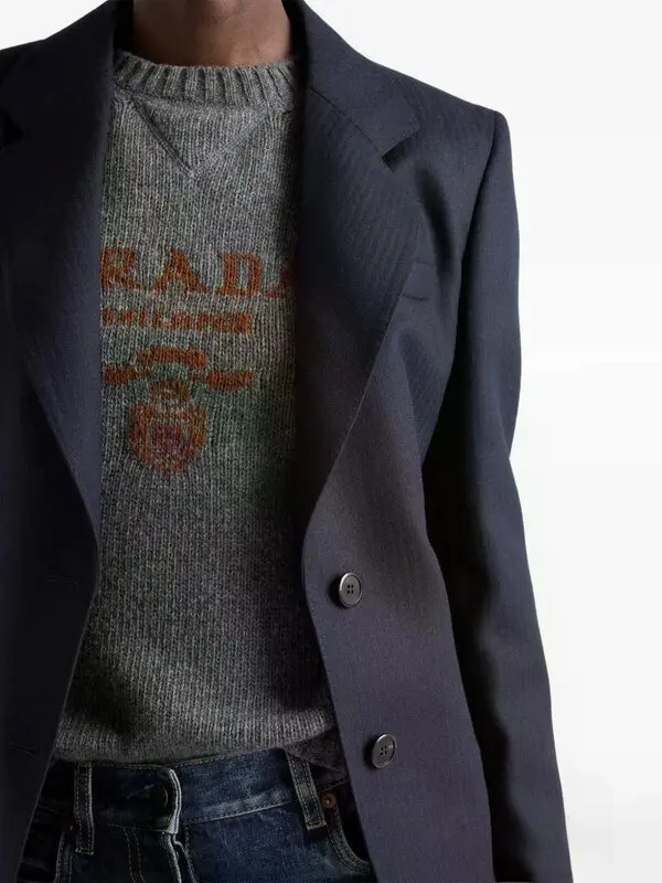 Prada Intarsia-logo Crew-neck Sweater - Grey