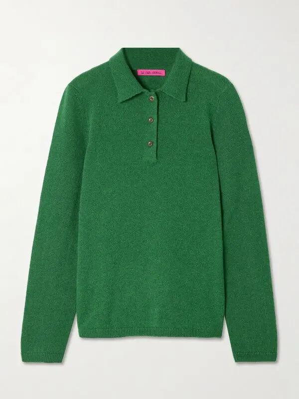 THE ELDER STATESMAN Laurel Cashmere Polo Sweater - Green