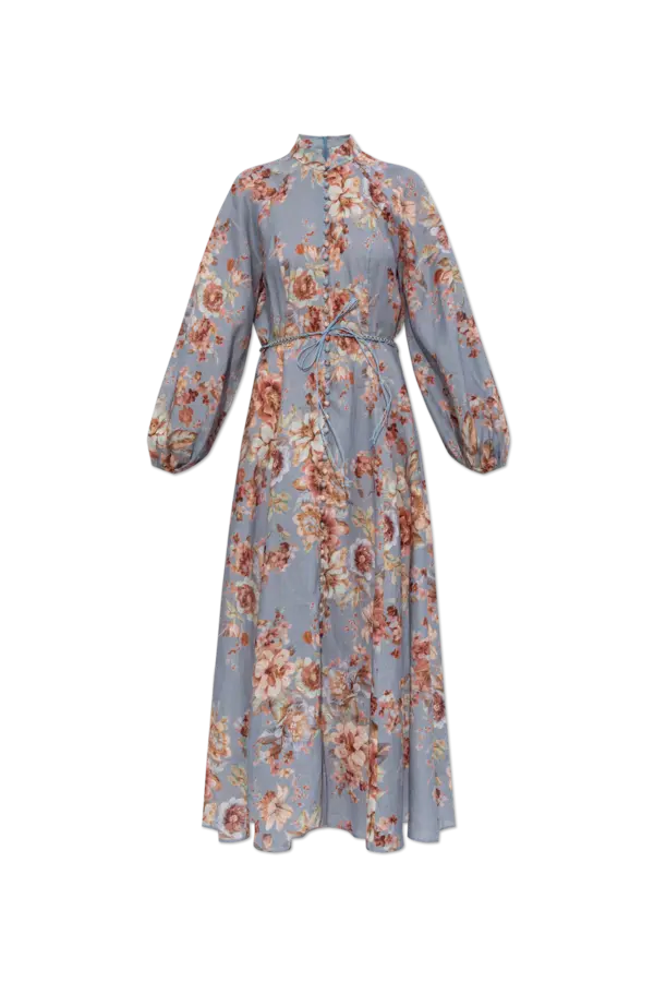Zimmermann Floral Print Linen Midi Dress - Blue