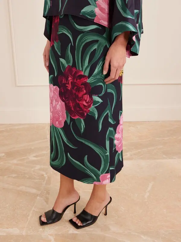 La DoubleJ Printed Satin Maxi Skirt - Green