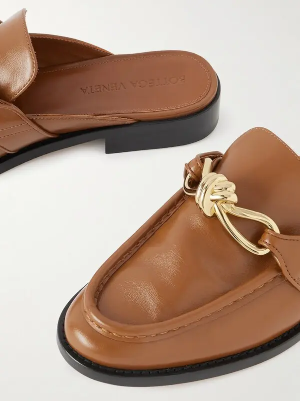Bottega Veneta Astaire Embellished Leather Slippers - Brown
