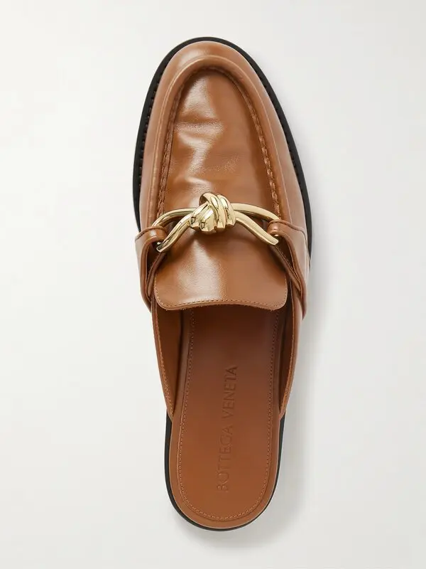 Bottega Veneta Astaire Embellished Leather Slippers - Brown