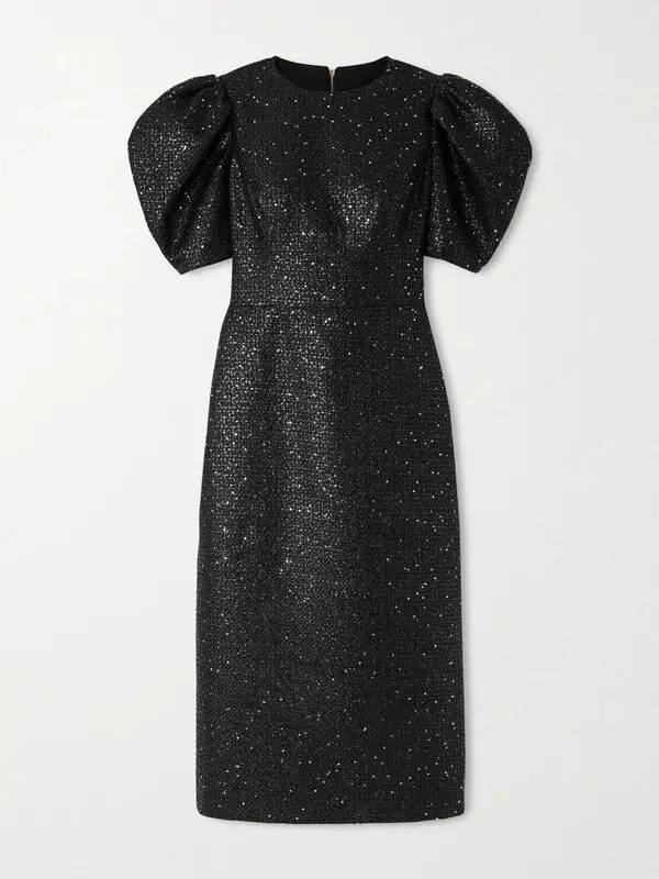 Carolina Herrera Sequin-embellished Metallic Tweed Midi Dress