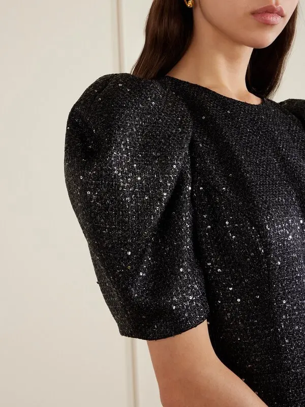 Carolina Herrera Sequin-embellished Metallic Tweed Midi Dress