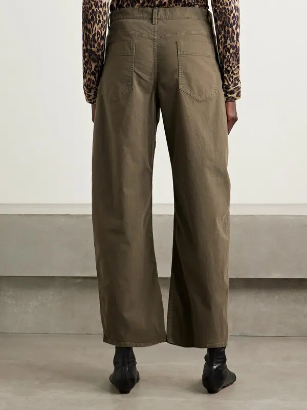 NILI LOTAN Tribeca Brushed Cotton-blend Twill Barrel-leg Pants - Green