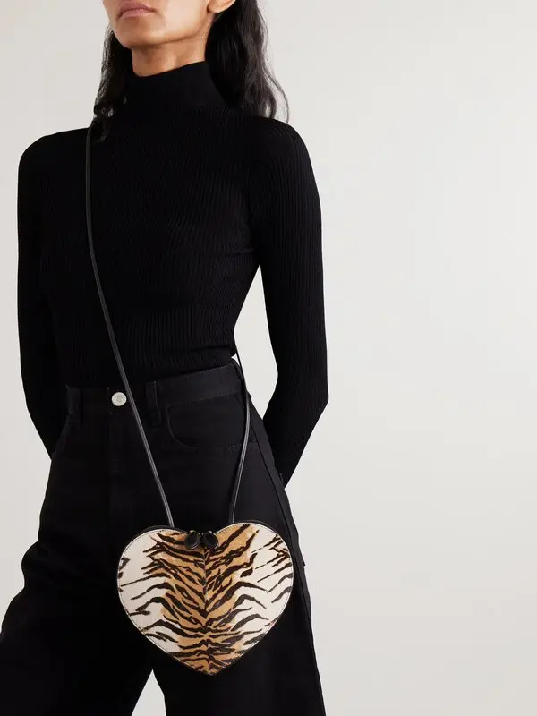 Alaïa Le Coeur Animal-print Leather-trimmed Calf Hair Shoulder Bag - Gray