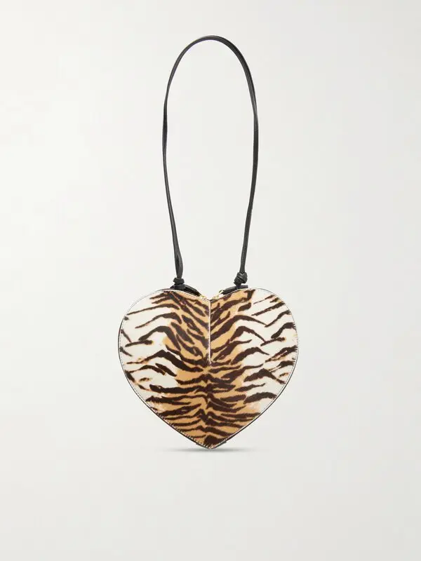 Alaïa Le Coeur Animal-print Leather-trimmed Calf Hair Shoulder Bag - Gray