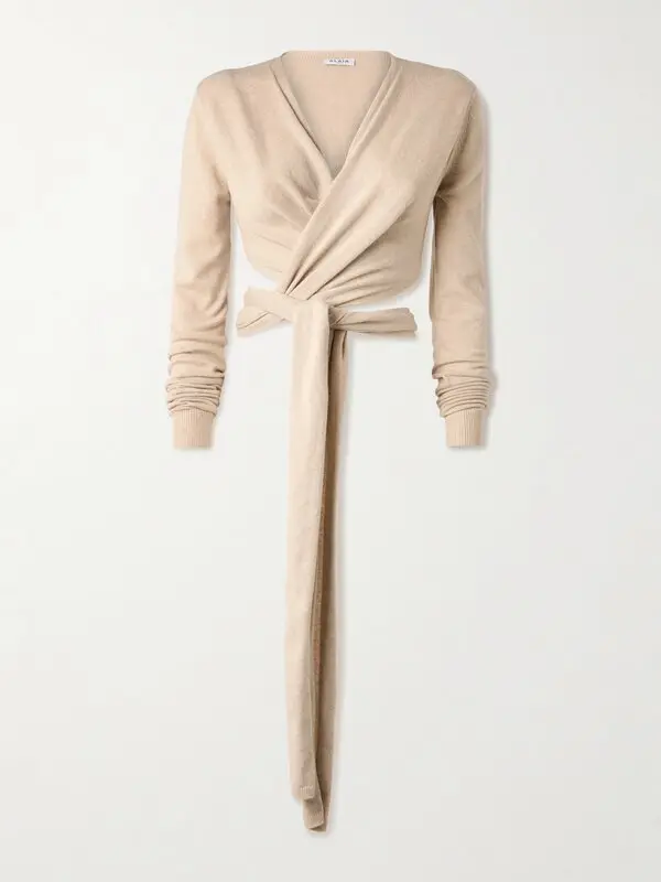 Alaïa Cropped Cashmere-blend Wrap Top - Neutrals