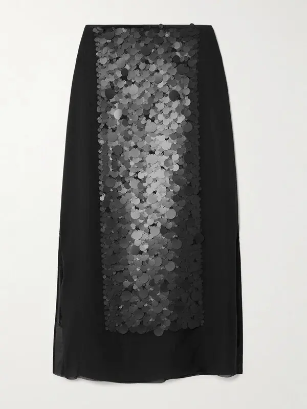 JOSEPH Cambo Pailette-embellished Crepe De Chine Midi Skirt - Black