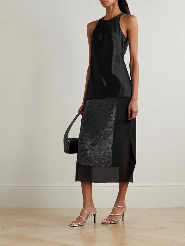 JOSEPH Cambo Pailette-embellished Crepe De Chine Midi Skirt - Black