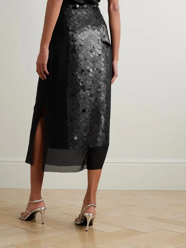 JOSEPH Cambo Pailette-embellished Crepe De Chine Midi Skirt - Black
