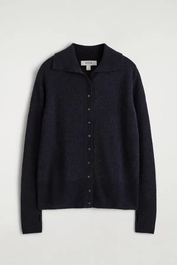 Cos Alpaca Merino Wool Turtleneck Cardigan - Navy