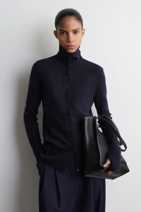 Cos Alpaca Merino Wool Turtleneck Cardigan - Navy