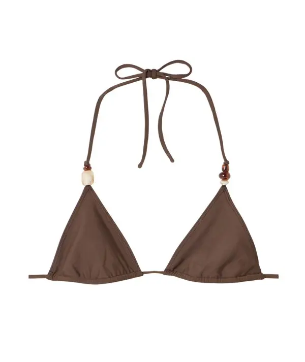 Faithfull The Brand Eden Bead-embellished Recycled Triangle Bikini Top - Brown