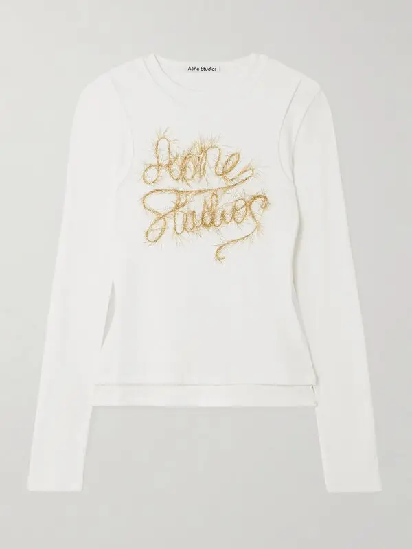 Acne Studios Tinsel-trimmed Layered Jersey T-shirt - Neutrals