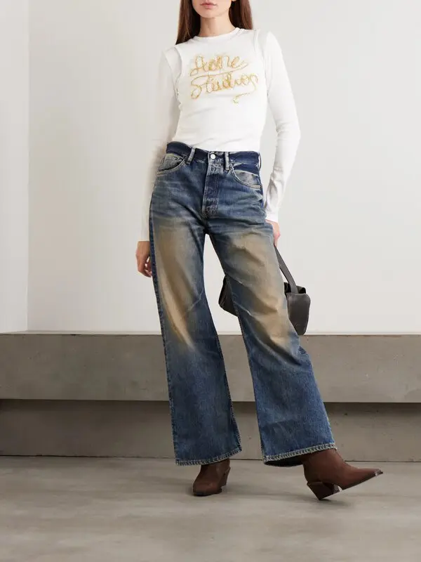 Acne Studios Tinsel-trimmed Layered Jersey T-shirt - Neutrals